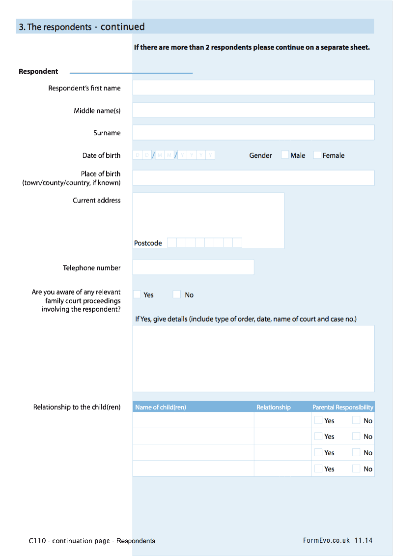 C110 (C2) Continuation page - additional respondents - Form C110 ...