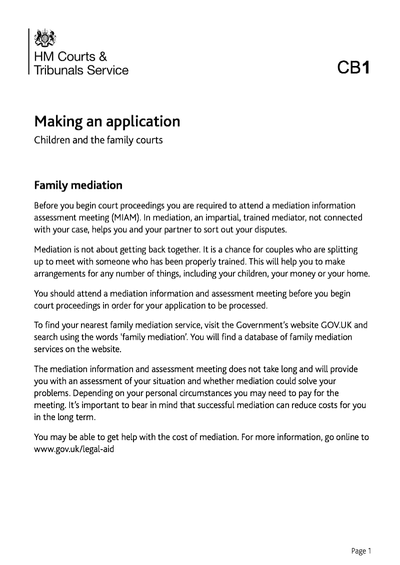 CB1 Guidance notes on making an application - Children and the family ...
